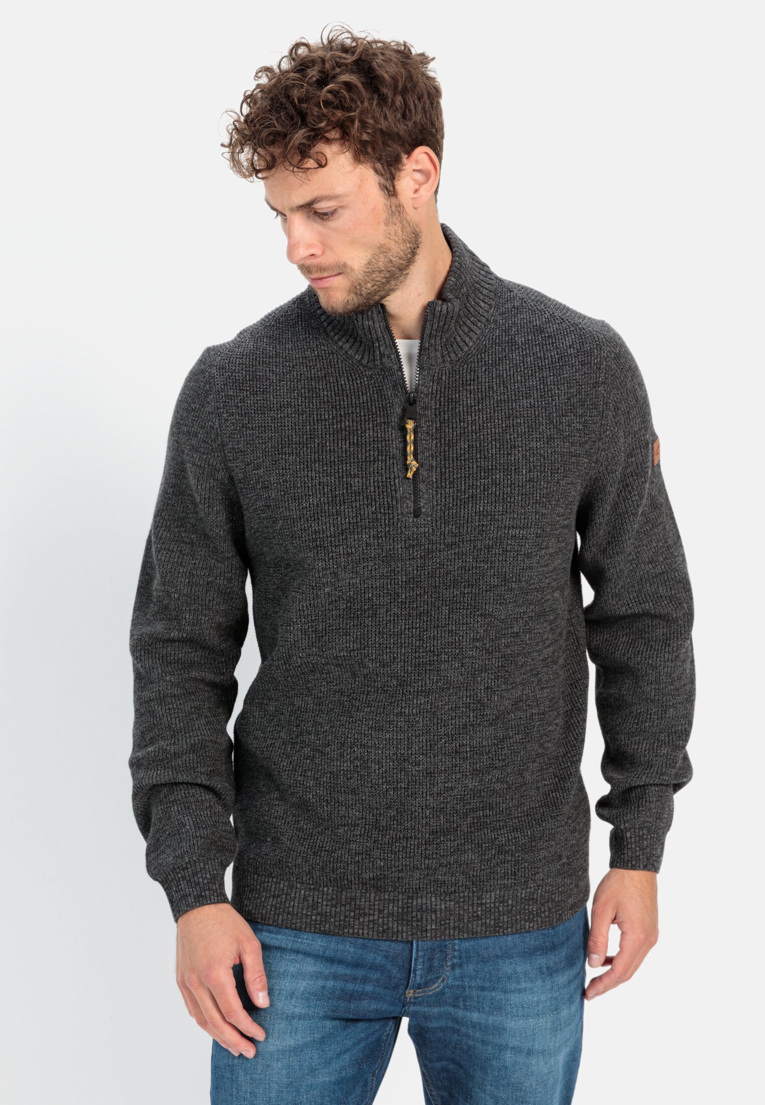 Fine knit troyer for Men in grey | 6XL | camel active