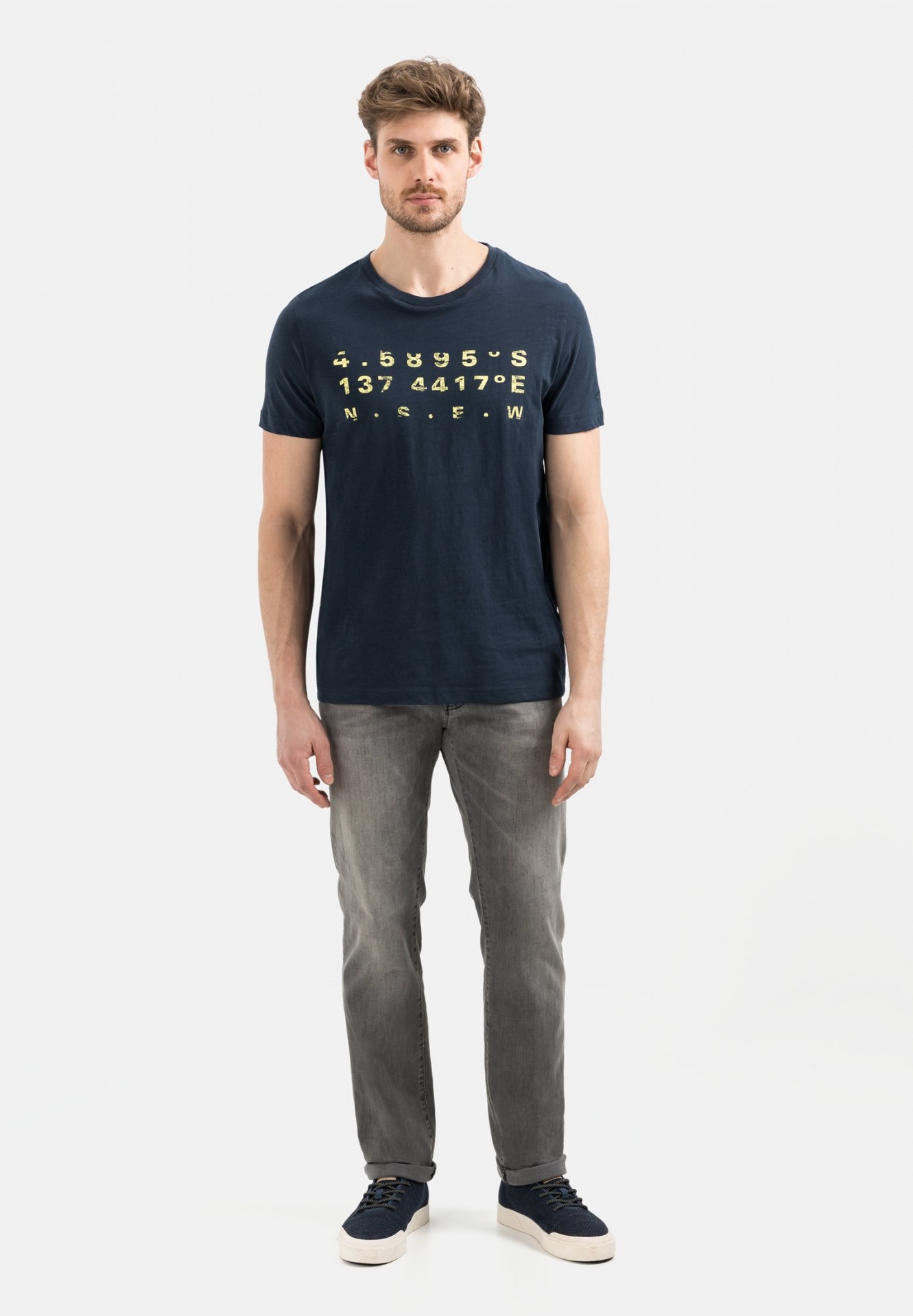 Kurzarm T Shirt Mit Platziertem Fotoprint Dunkelblau M 409640