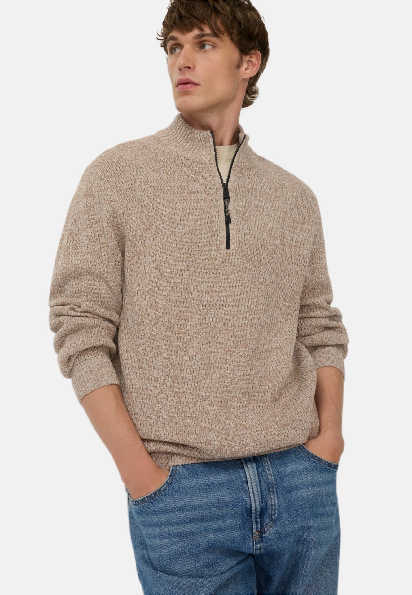 Knitted Troyer for Men in beige | camel active